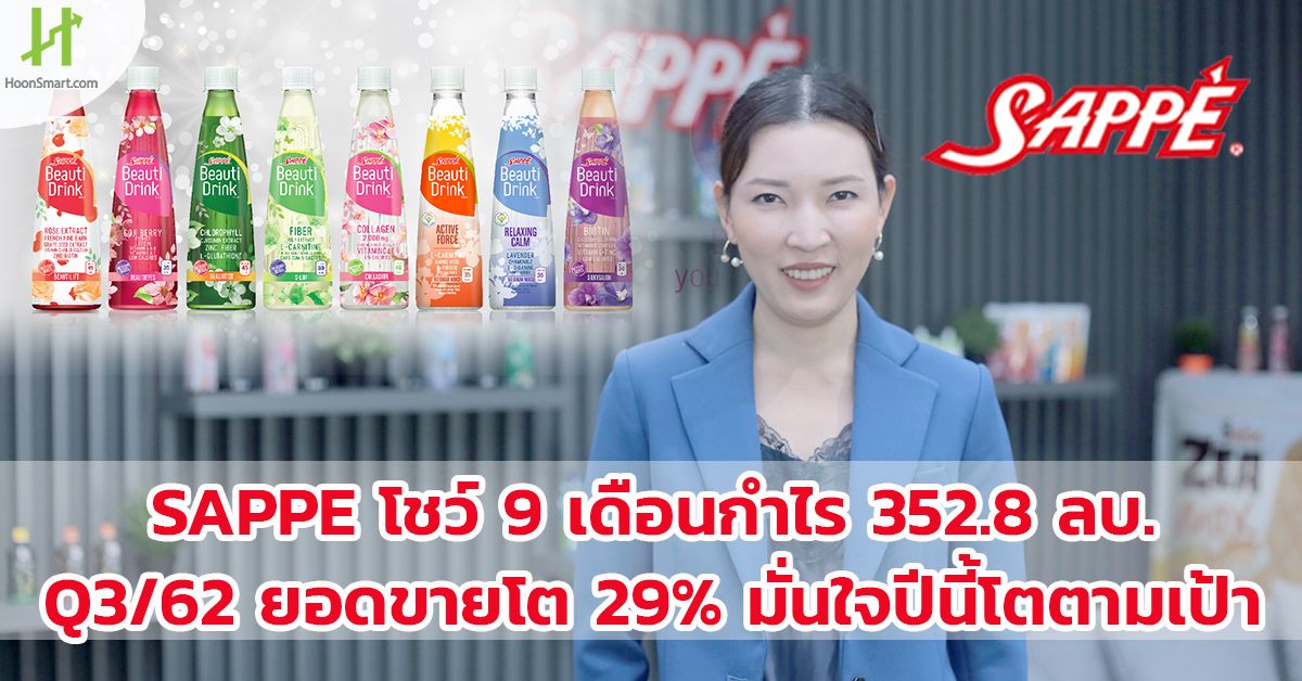 SAPPE โชว์ 9 เดือนแรกกำไร 352.8 ลบ. Q3/62 ยอดขายโต 29% มั่นใจปีนี้โตตามเป้า - Hoonsmart