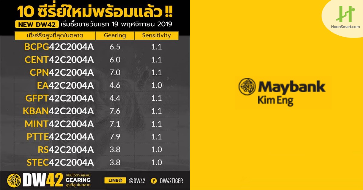 เมย์แบงก์ฯ ส่ง DW42 รุ่นใหม่ 10 ตัว ซื้อขาย 19 พ.ย.นี้ - Hoonsmart