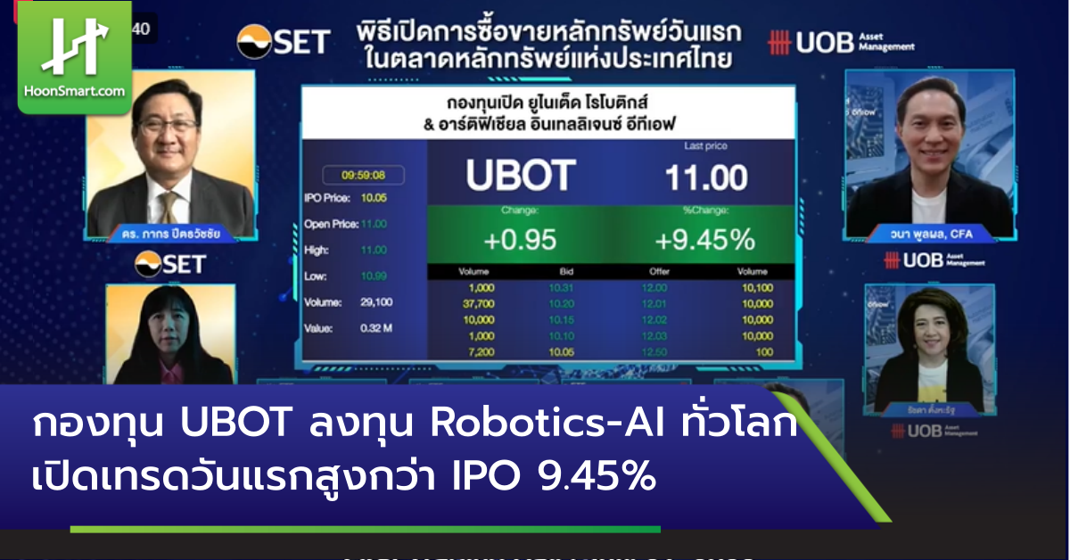 กองทุน UBOT ลงทุน Robotics-AI ทั่วโลก เปิดเทรดวันแรกสูงกว่า IPO 9.45% ...