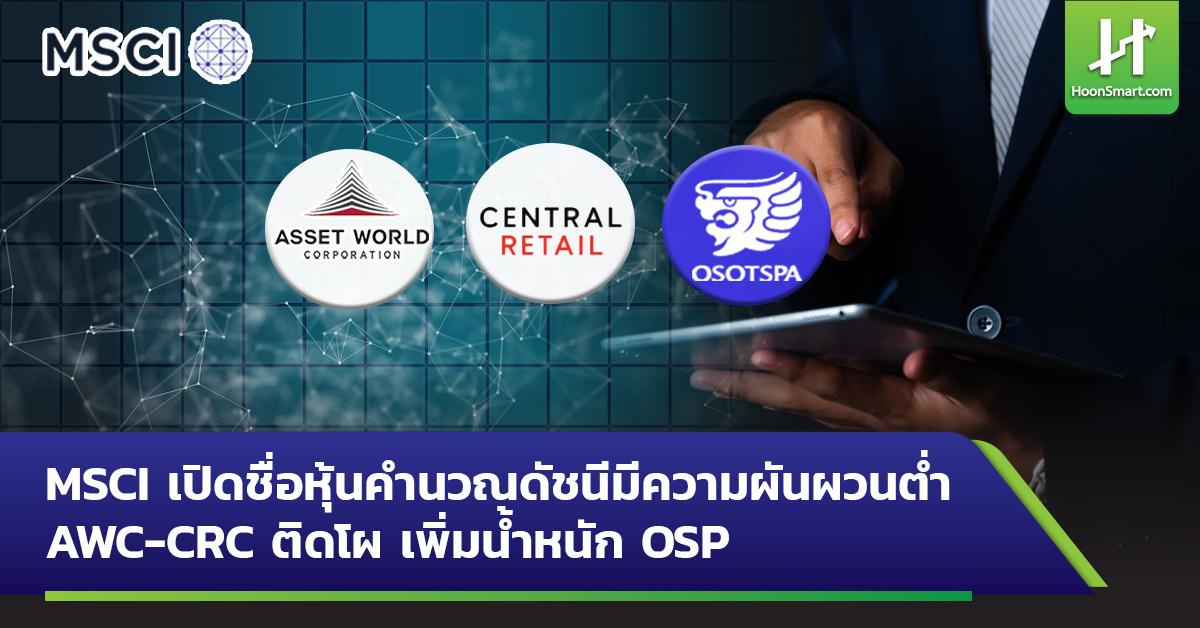 MSCI เปิดชื่อหุ้นคำนวณดัชนีมีความผันผวนต่ำ AWC-CRC ติดโผ เพิ่มน้ำหนัก OSP - Hoonsmart