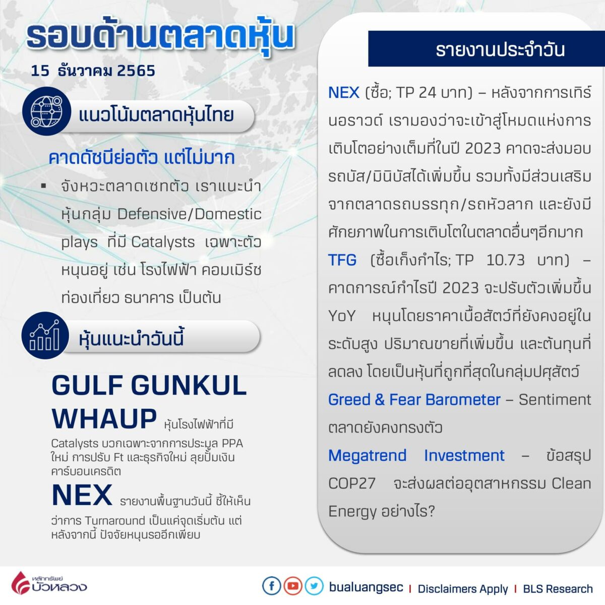 "บล.บัวหลวง" แนะ GULF-GUNKUL-WHAUP-NEX - Hoonsmart