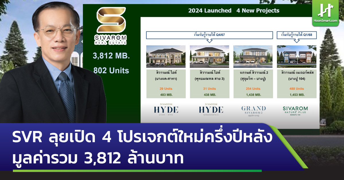 SVR ลุยเปิด 4 โปรเจกต์ใหม่ครึ่งปีหลัง มูลค่ารวม 3,812 ล้านบาท - Hoonsmart