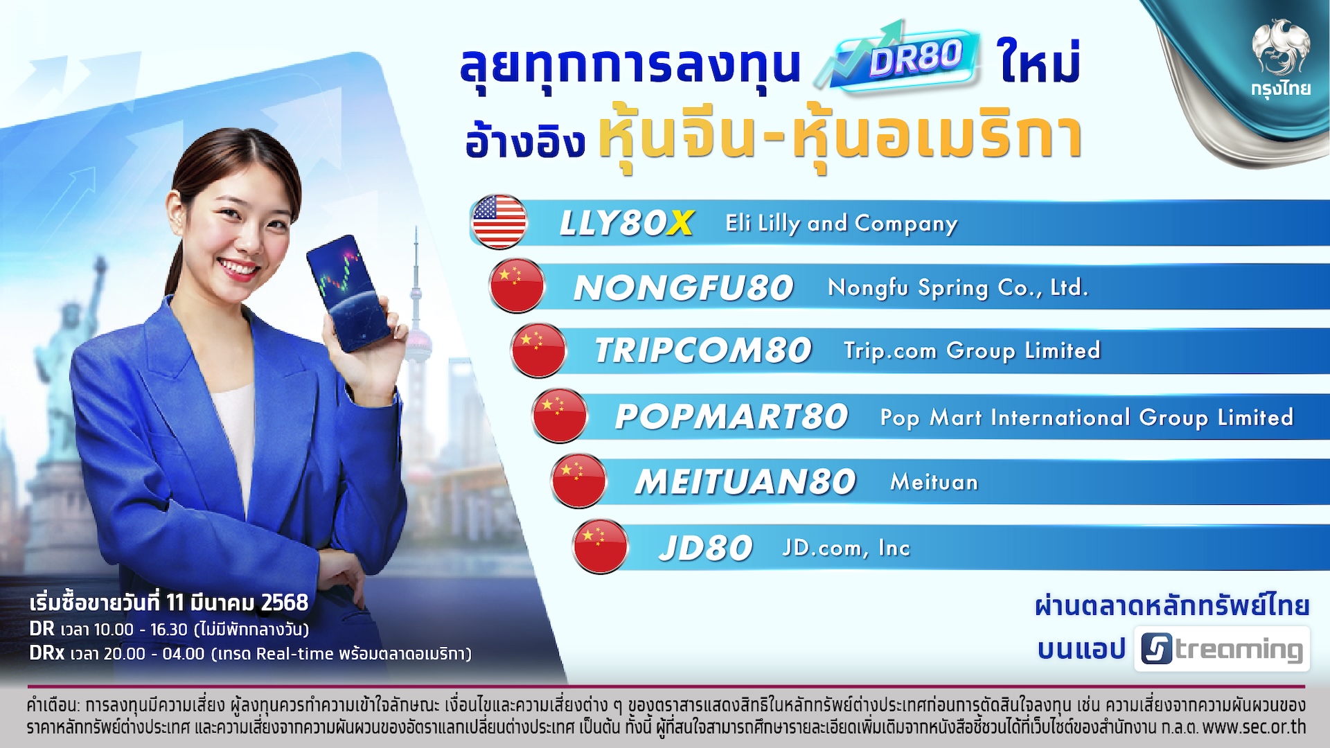 "กรุงไทย" ออก DR-DRx อ้างอิง 6 หุ้นชั้นนำจีน-สหรัฐดีเดย์ 11 มี.ค.นี้ - Hoonsmart