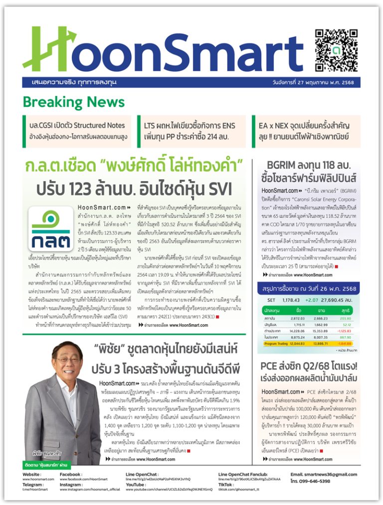 หนังสือพิมพ์ HoonSmart ปีที่ 8 ฉบับวันที่ 27 พ.ค. 2568 - Hoonsmart
