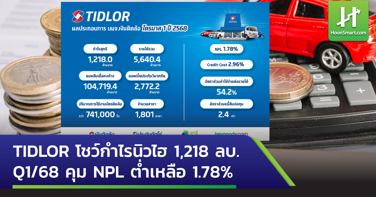 TIDLOR โชว์กำไรนิวไฮ 1,218 ลบ. Q1/68 คุม NPL ต่ำ 1.78% - Hoonsmart