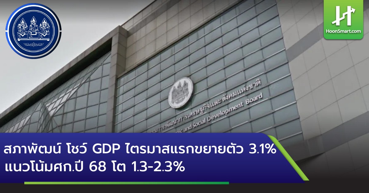 สภาพัฒน์ โชว์ GDP ไตรมาสแรกขยายตัว 3.1% แนวโน้มศก.ปี 68 โต 1.3-2.3% - Hoonsmart