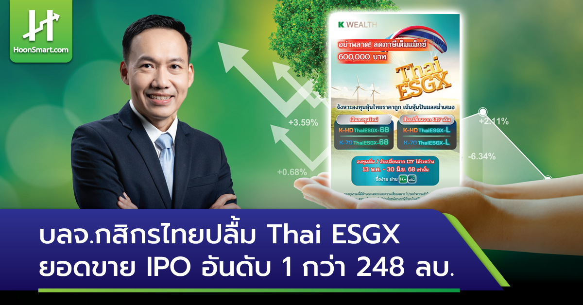 "บลจ.กสิกรไทย"ปลื้ม Thai ESGX ยอดขาย IPO อันดับ 1 กว่า 248 ลบ. - Hoonsmart