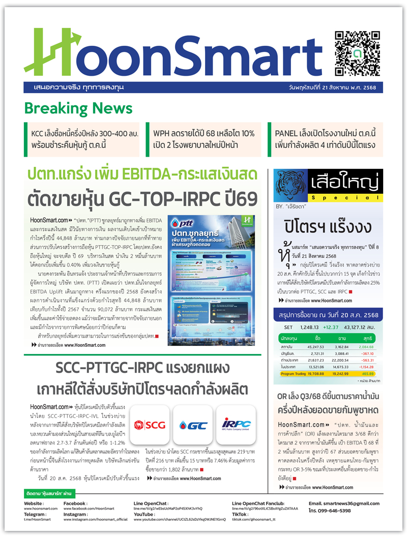 หนังสือพิมพ์ HoonSmart ปีที่ 8 ฉบับวันที่ 21 ส.ค. 2568 - Hoonsmart