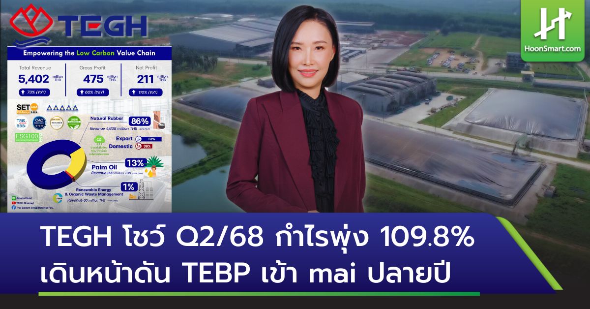 TEGH โชว์ Q2/68 กำไรพุ่ง 109.8% เดินหน้าดัน TEBP เข้า Mai ปลายปี - Hoonsmart
