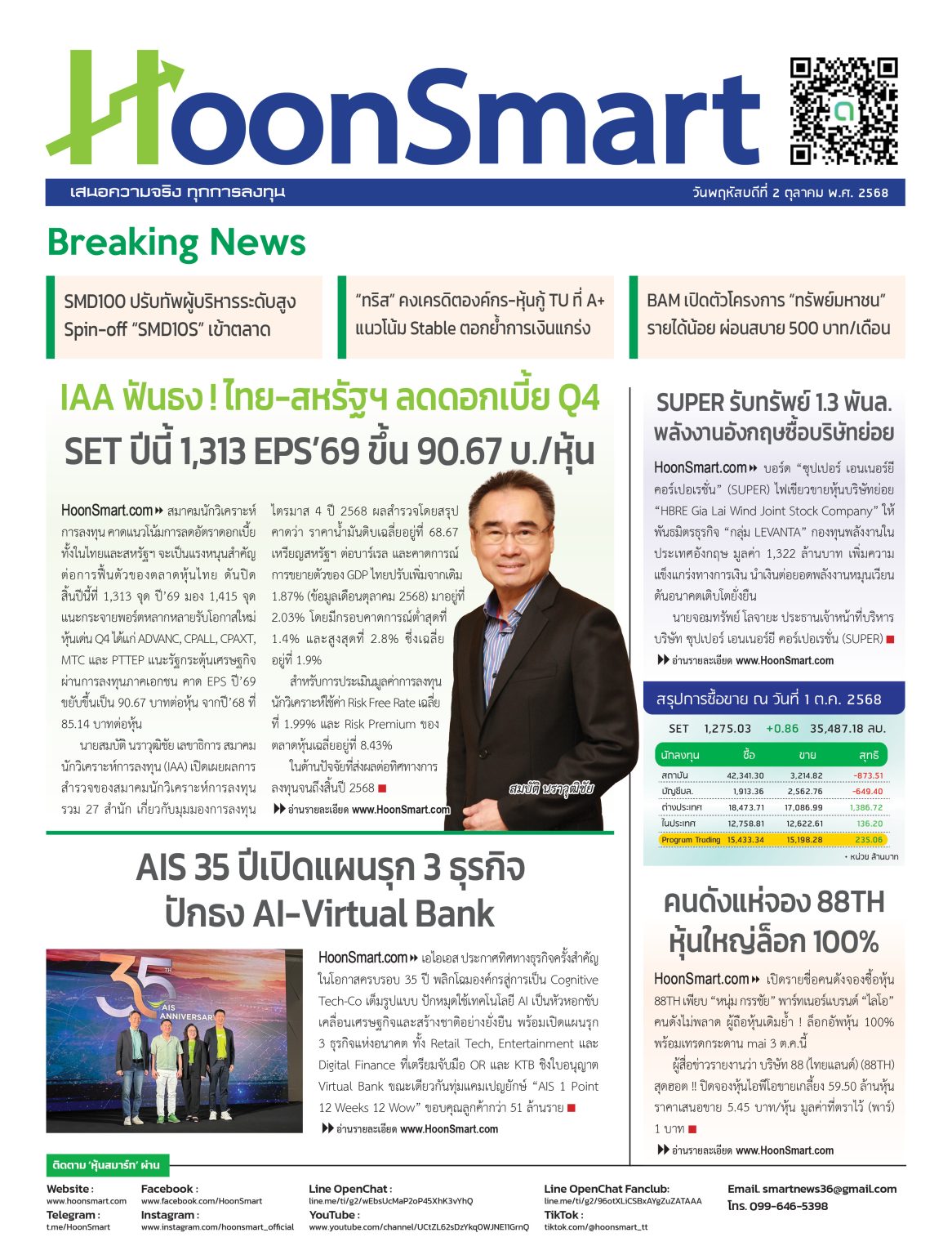 หนังสือพิมพ์ HoonSmart ปีที่ 8 ฉบับวันที่ 2 ต.ค. 2568 - Hoonsmart