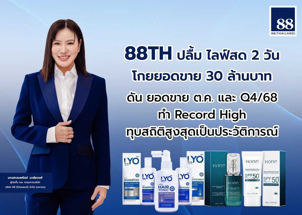 88TH เกาะกระแส "เจนนี่" ไลฟ์สด โกยยอดขาย 30 ลบ.ดัน Q4 นิวไฮ - Hoonsmart