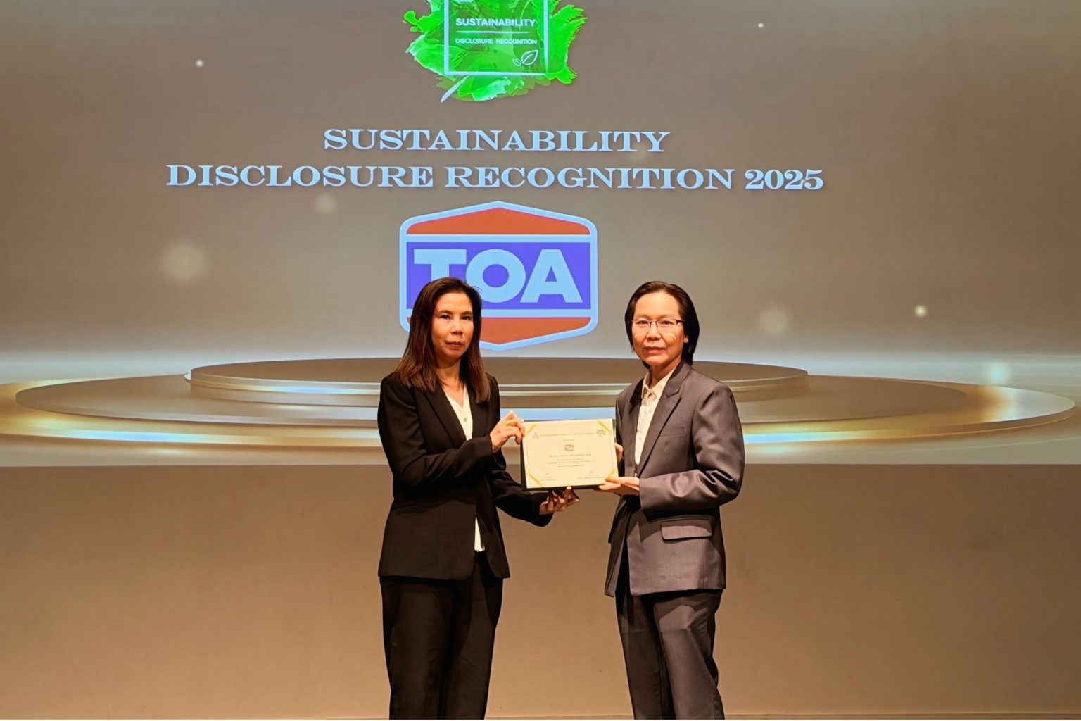 TOA รับรางวัลผู้นำความยั่งยืน Sustainability Disclosure Recognition - Hoonsmart