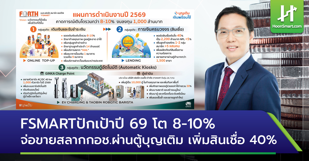 FSMARTปักเป้าปี 69 โต 8-10% จ่อขายสลากกอช.ผ่านตู้บุญเติม เพิ่มสินเชื่อ ...
